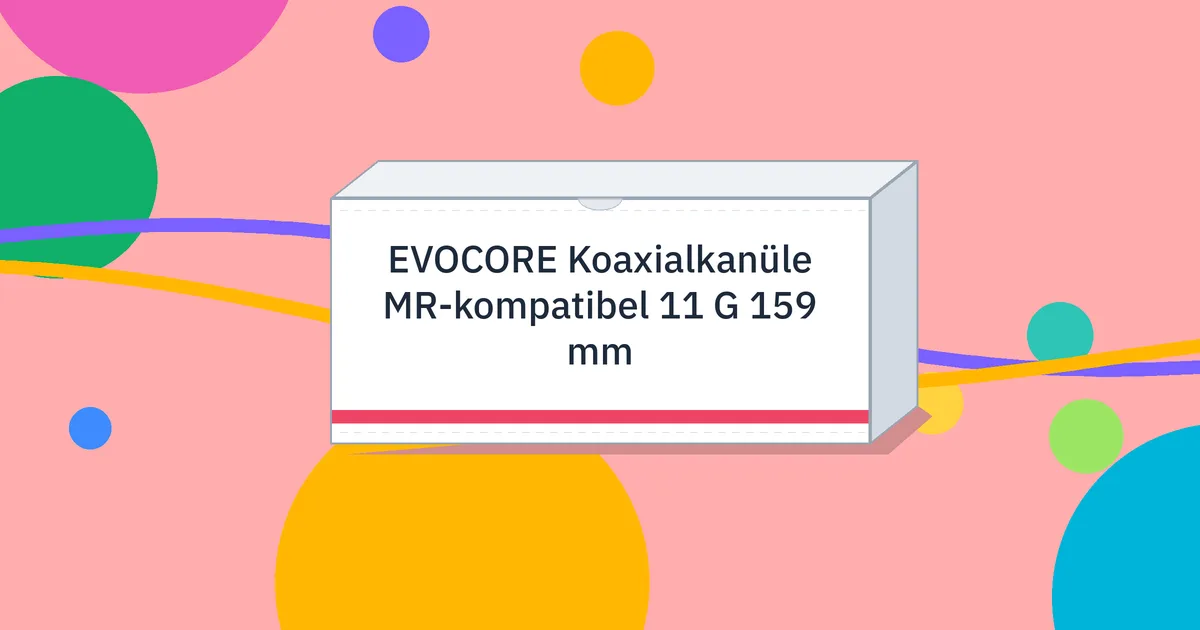 Symbolbild: Packung mit der Aufschrift EVOCORE Koaxialkanüle MR-kompatibel 11 G 159 mm (PZN 11655721) – Verfügbarkeit und Bezug in Apotheken in Frankfurt am Main