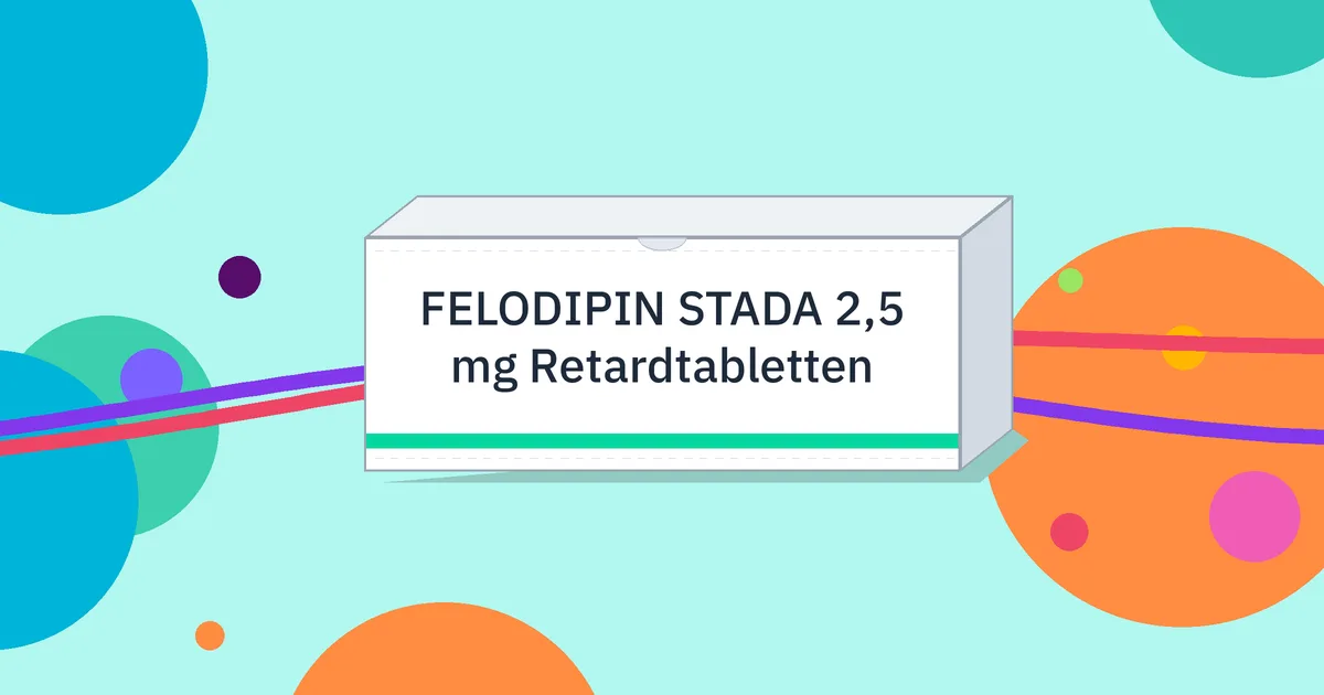 Symbolbild: Packung mit der Aufschrift FELODIPIN STADA 2,5 mg Retardtabletten (PZN 01433942) – Verfügbarkeit und Bezug in Apotheken in Frankfurt am Main