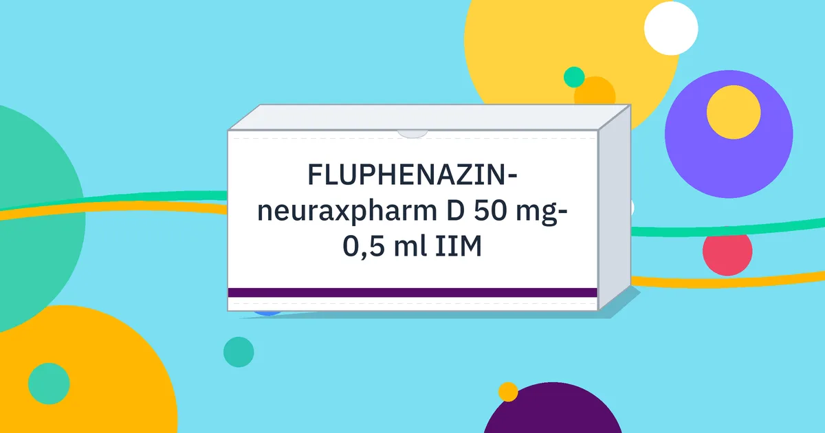 Symbolbild: Packung mit der Aufschrift FLUPHENAZIN-neuraxpharm D 50 mg-0,5 ml IIM (PZN 08515488) – Verfügbarkeit und Bezug in Apotheken in Frankfurt am Main