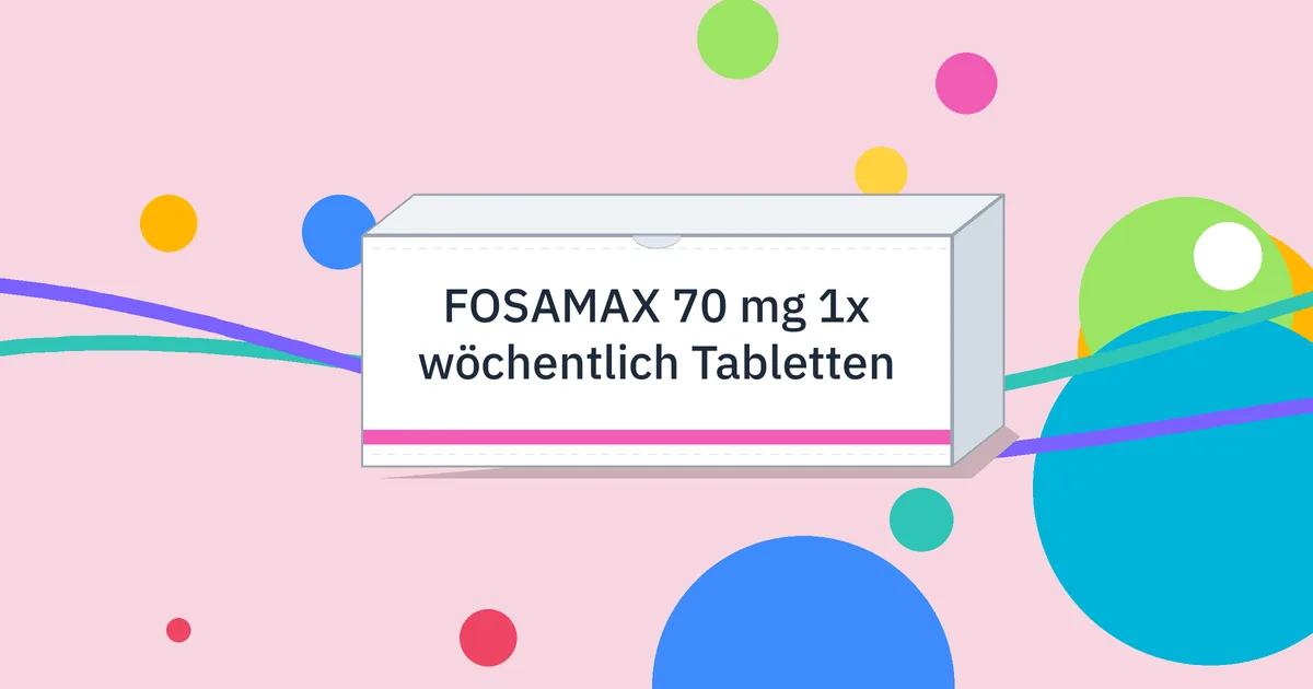 Symbolbild: Packung mit der Aufschrift FOSAMAX 70 mg 1x wöchentlich Tabletten (PZN 16834724) – Verfügbarkeit und Bezug in Apotheken in Frankfurt am Main