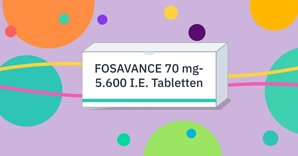 Symbolbild: Packung mit der Aufschrift FOSAVANCE 70 mg-5.600 I.E. Tabletten (PZN 17531032) – Verfügbarkeit und Bezug in Apotheken in Frankfurt am Main