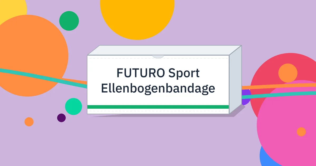 Symbolbild: Packung mit der Aufschrift FUTURO Sport Ellenbogenbandage (PZN 02043338) – Verfügbarkeit und Bezug in Apotheken in Frankfurt am Main