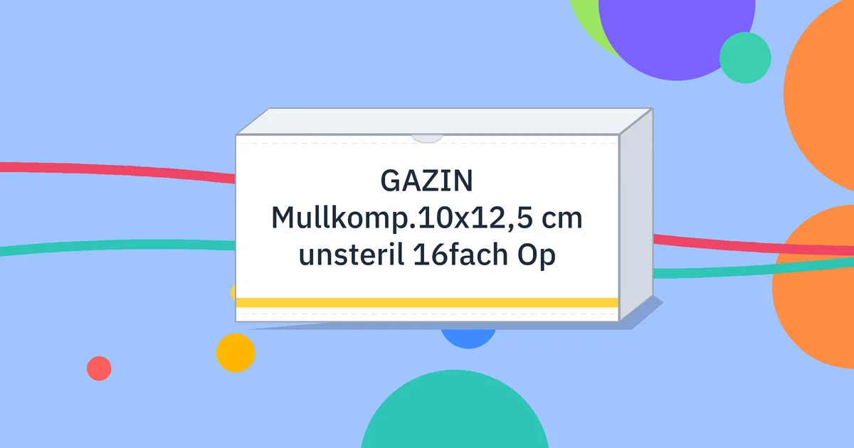 Symbolbild: Packung mit der Aufschrift GAZIN Mullkomp.10x12,5 cm unsteril 16fach Op (PZN 00619202) – Verfügbarkeit und Bezug in Apotheken in Frankfurt am Main