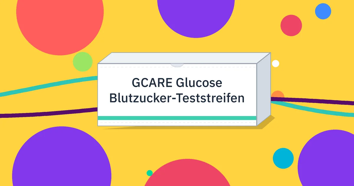 Symbolbild: Packung mit der Aufschrift GCARE Glucose Blutzucker-Teststreifen (PZN 19640989) – Verfügbarkeit und Bezug in Apotheken in Frankfurt am Main