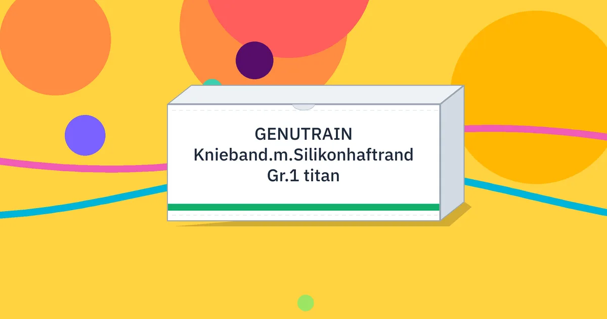 Symbolbild: Packung mit der Aufschrift GENUTRAIN Knieband.m.Silikonhaftrand Gr.1 titan (PZN 03139974) – Verfügbarkeit und Bezug in Apotheken in Frankfurt am Main