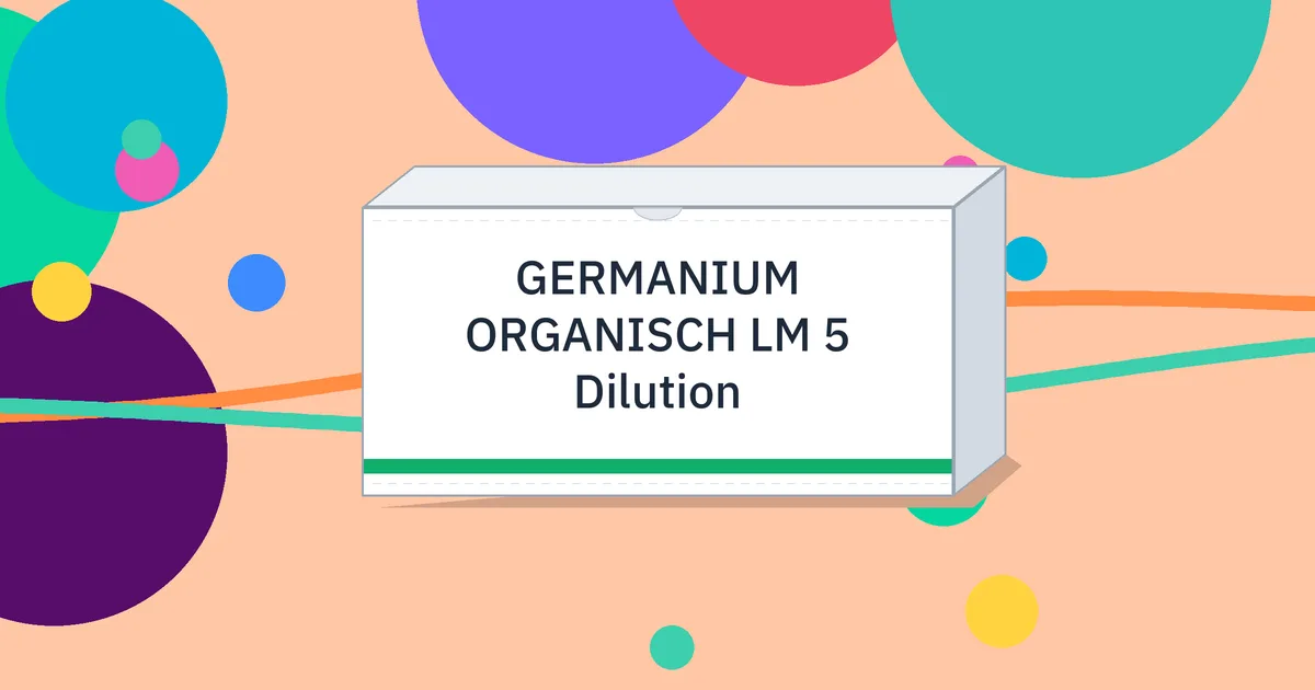Symbolbild: Packung mit der Aufschrift GERMANIUM ORGANISCH LM 5 Dilution (PZN 16363644) – Verfügbarkeit und Bezug in Apotheken in Frankfurt am Main
