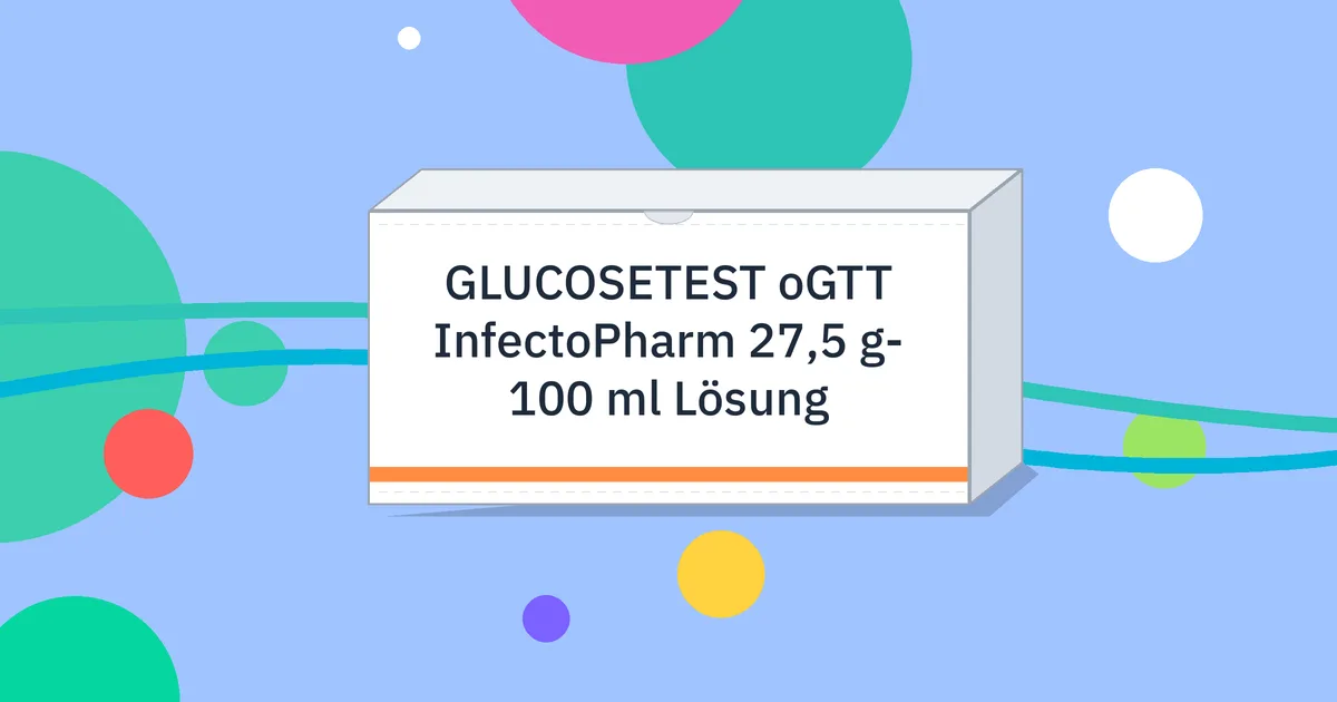 Symbolbild: Packung mit der Aufschrift GLUCOSETEST oGTT InfectoPharm 27,5 g-100 ml Lösung (PZN 18319713) – Verfügbarkeit und Bezug in Apotheken in Frankfurt am Main