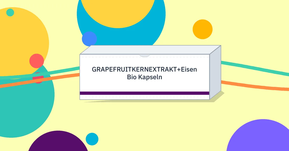 Symbolbild: Packung mit der Aufschrift GRAPEFRUITKERNEXTRAKT+Eisen Bio Kapseln (PZN 18042022) – Verfügbarkeit und Bezug in Apotheken in Frankfurt am Main