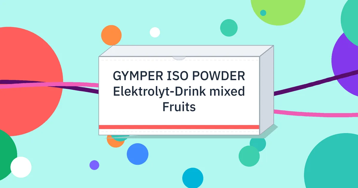 Symbolbild: Packung mit der Aufschrift GYMPER ISO POWDER Elektrolyt-Drink mixed Fruits (PZN 15623681) – Verfügbarkeit und Bezug in Apotheken in Frankfurt am Main