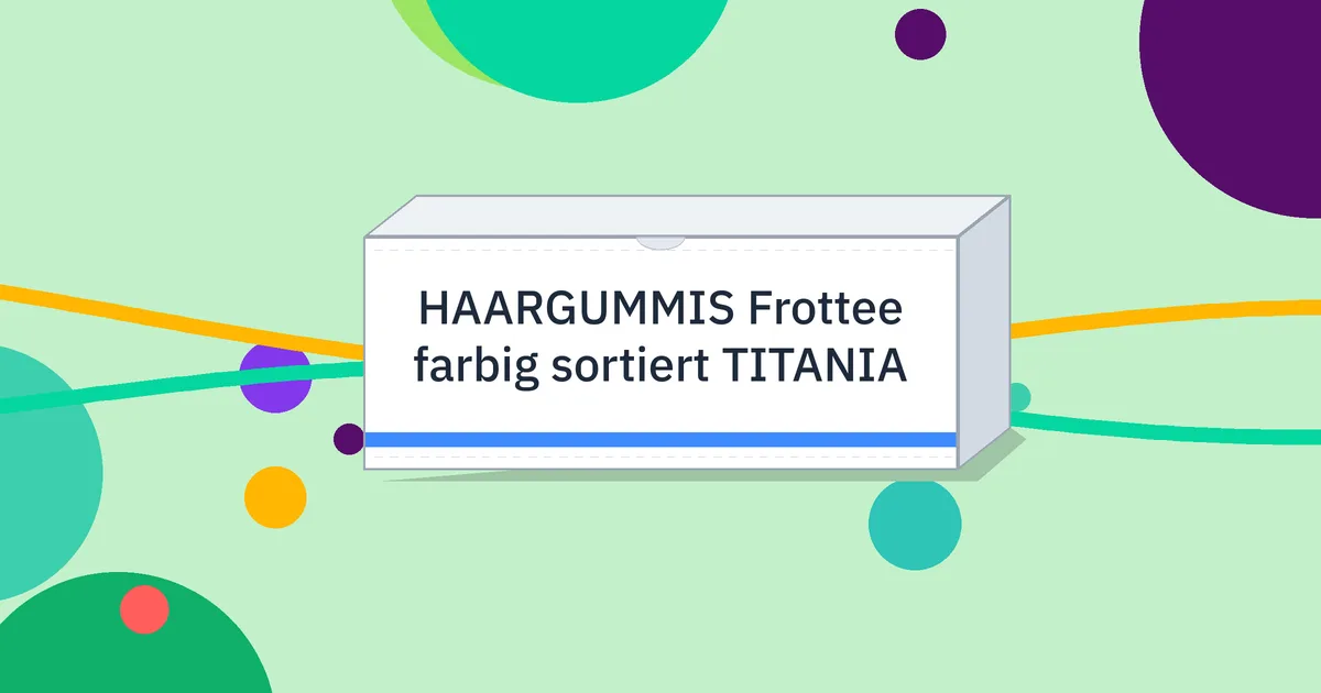 Symbolbild: Packung mit der Aufschrift HAARGUMMIS Frottee farbig sortiert TITANIA (PZN 09884124) – Verfügbarkeit und Bezug in Apotheken in Frankfurt am Main