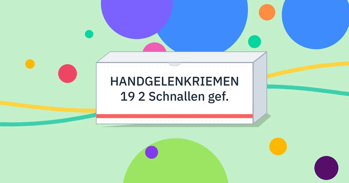 Symbolbild: Packung mit der Aufschrift HANDGELENKRIEMEN 19 2 Schnallen gef. (PZN 02693243) – Verfügbarkeit und Bezug in Apotheken in Frankfurt am Main