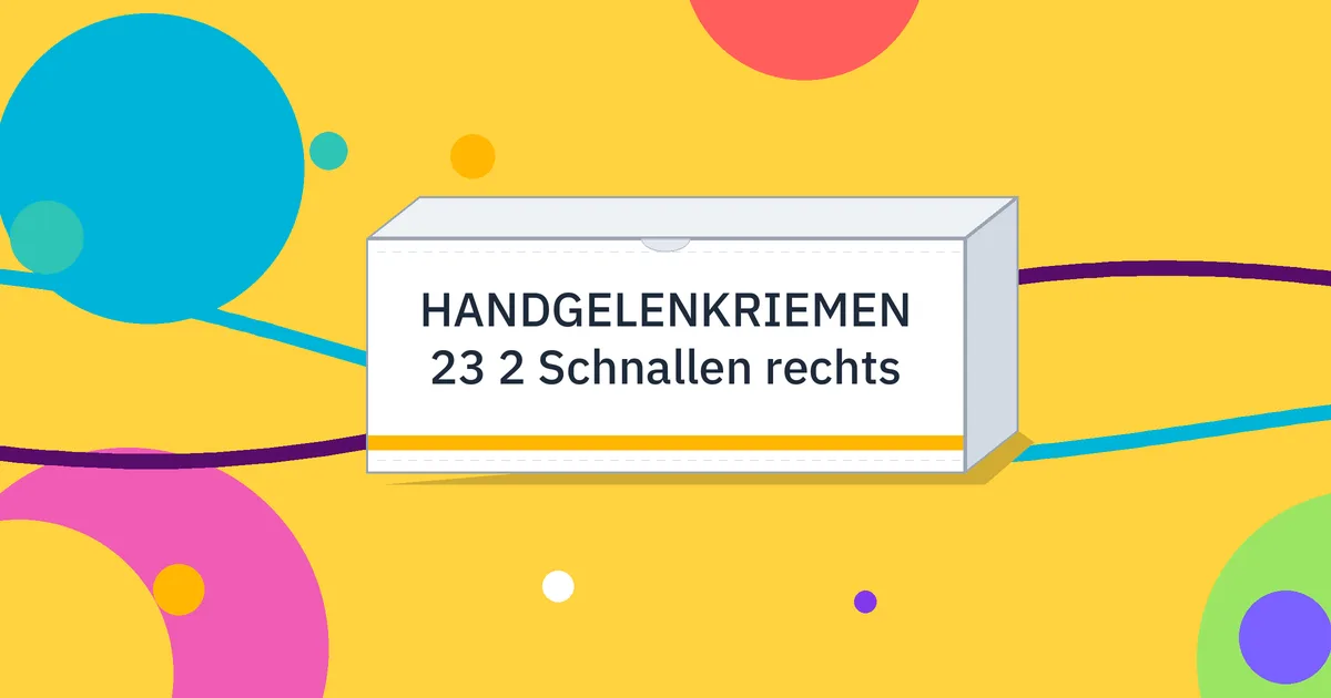 Symbolbild: Packung mit der Aufschrift HANDGELENKRIEMEN 23 2 Schnallen rechts (PZN 02008282) – Verfügbarkeit und Bezug in Apotheken in Frankfurt am Main