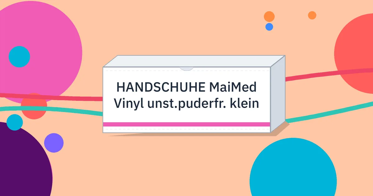 Symbolbild: Packung mit der Aufschrift HANDSCHUHE MaiMed Vinyl unst.puderfr. klein (PZN 01521735) – Verfügbarkeit und Bezug in Apotheken in Frankfurt am Main
