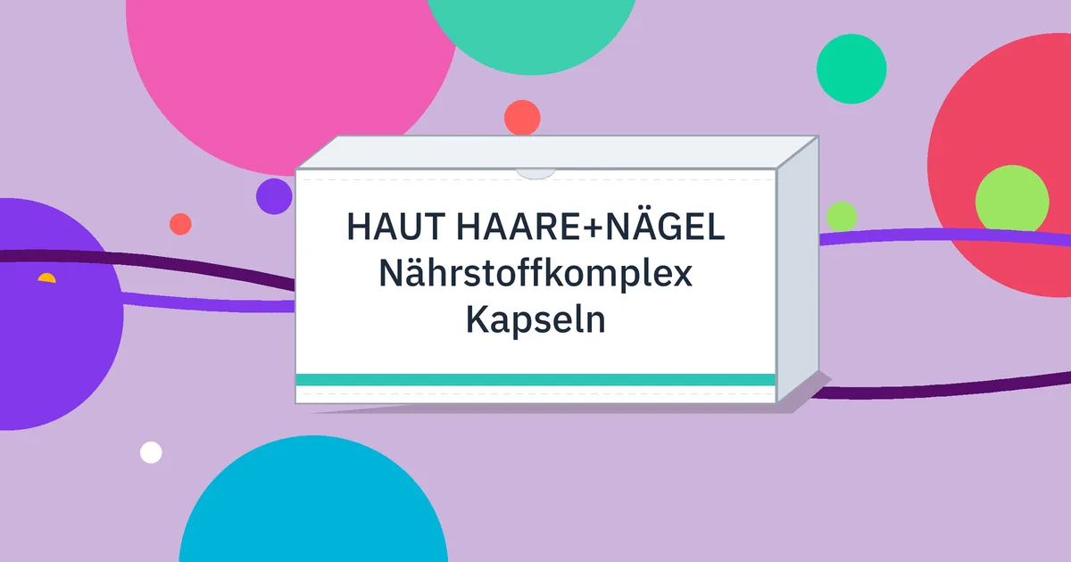 Symbolbild: Packung mit der Aufschrift HAUT HAARE+NÄGEL Nährstoffkomplex Kapseln (PZN 20094322) – Verfügbarkeit und Bezug in Apotheken in Frankfurt am Main