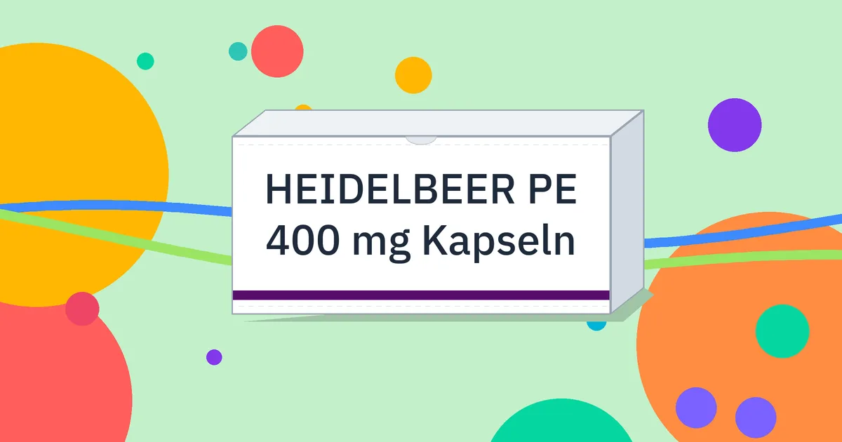 Symbolbild: Packung mit der Aufschrift HEIDELBEER PE 400 mg Kapseln (PZN 02454892) – Verfügbarkeit und Bezug in Apotheken in Frankfurt am Main