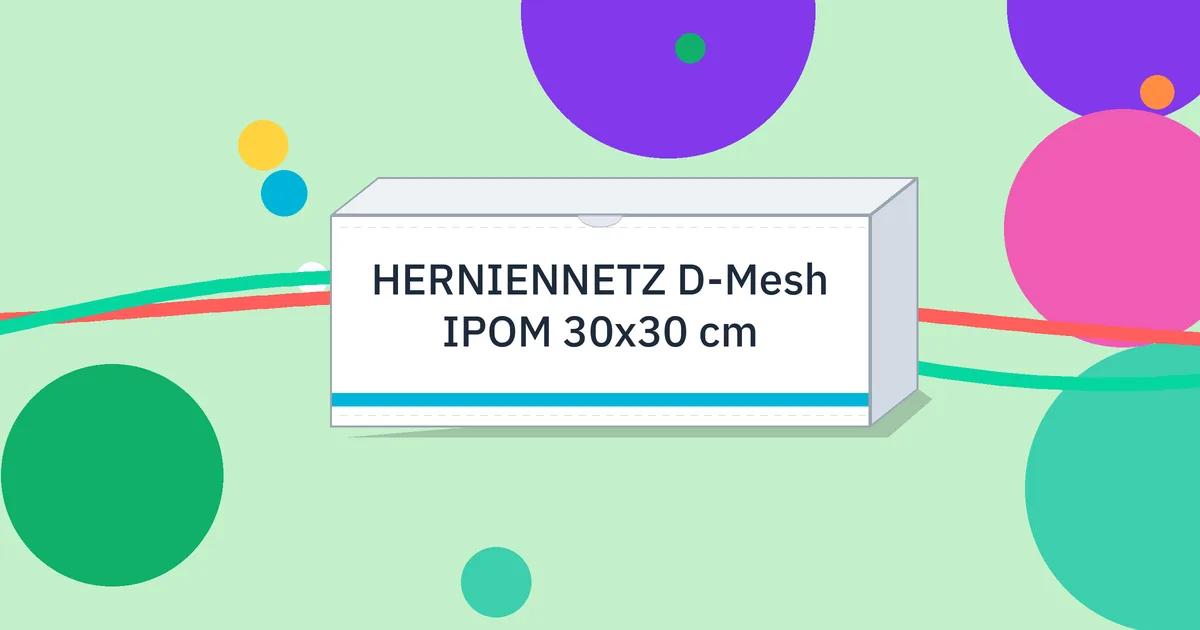 Symbolbild: Packung mit der Aufschrift HERNIENNETZ D-Mesh IPOM 30x30 cm (PZN 00540771) – Verfügbarkeit und Bezug in Apotheken in Frankfurt am Main