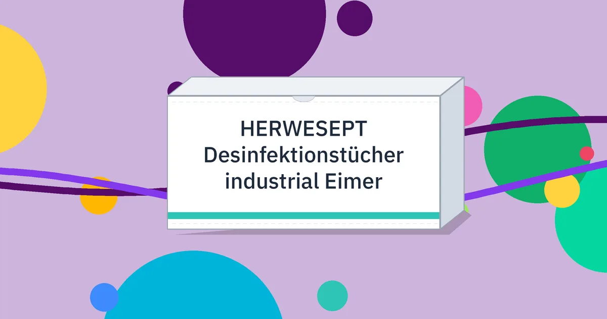 Symbolbild: Packung mit der Aufschrift HERWESEPT Desinfektionstücher industrial Eimer (PZN 13353450) – Verfügbarkeit und Bezug in Apotheken in Frankfurt am Main