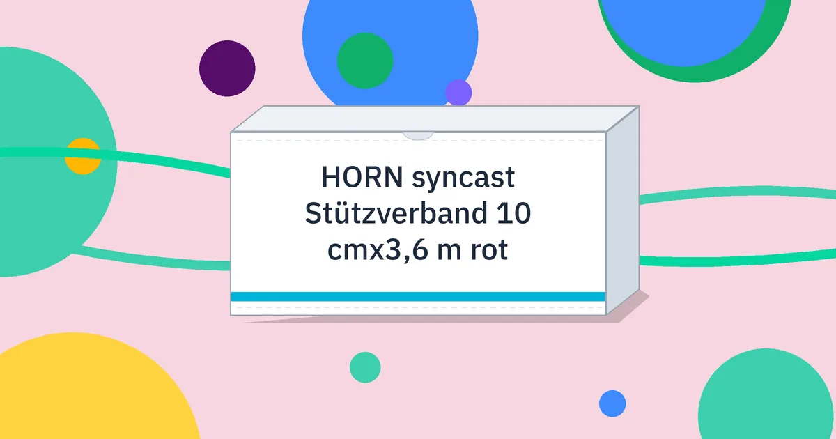 Symbolbild: Packung mit der Aufschrift HORN syncast Stützverband 10 cmx3,6 m rot (PZN 04676438) – Verfügbarkeit und Bezug in Apotheken in Frankfurt am Main