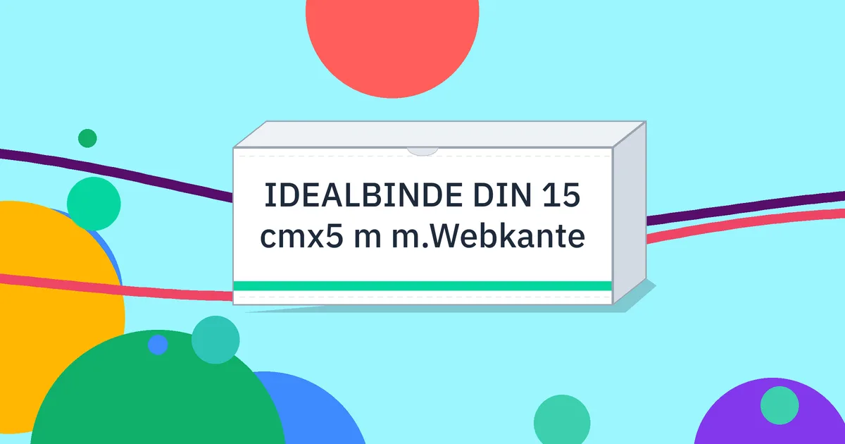 Symbolbild: Packung mit der Aufschrift IDEALBINDE DIN 15 cmx5 m m.Webkante (PZN 01720297) – Verfügbarkeit und Bezug in Apotheken in Frankfurt am Main