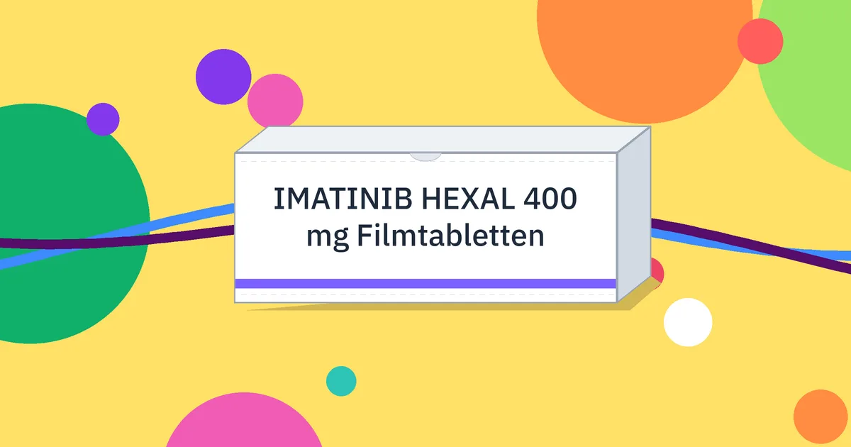 Symbolbild: Packung mit der Aufschrift IMATINIB HEXAL 400 mg Filmtabletten (PZN 18156398) – Verfügbarkeit und Bezug in Apotheken in Frankfurt am Main