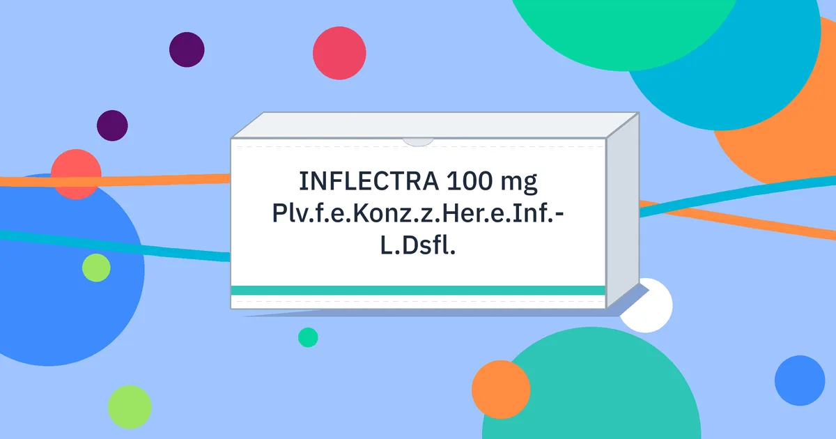 Symbolbild: Packung mit der Aufschrift INFLECTRA 100 mg Plv.f.e.Konz.z.Her.e.Inf.-L.Dsfl. (PZN 11649198) – Verfügbarkeit und Bezug in Apotheken in Frankfurt am Main