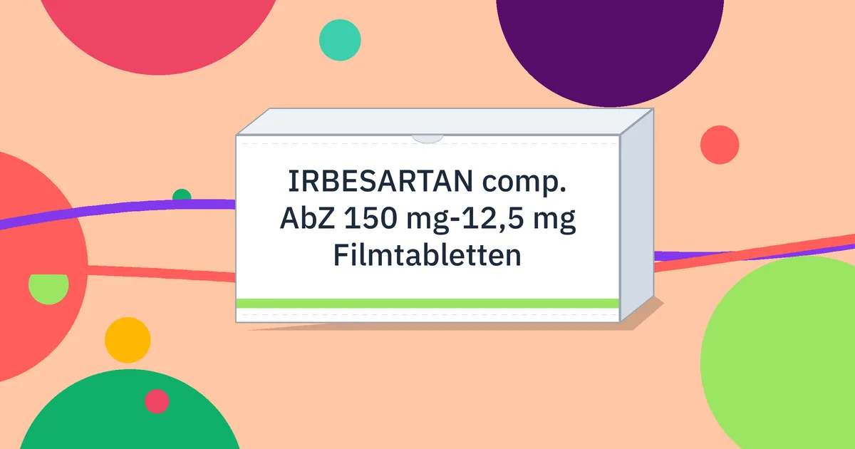 Symbolbild: Packung mit der Aufschrift IRBESARTAN comp. AbZ 150 mg-12,5 mg Filmtabletten (PZN 09535493) – Verfügbarkeit und Bezug in Apotheken in Frankfurt am Main