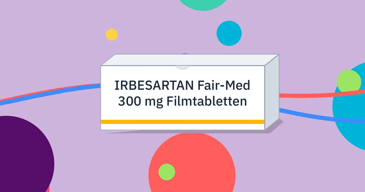 Symbolbild: Packung mit der Aufschrift IRBESARTAN Fair-Med 300 mg Filmtabletten (PZN 14167637) – Verfügbarkeit und Bezug in Apotheken in Frankfurt am Main