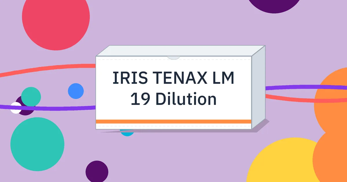 Symbolbild: Packung mit der Aufschrift IRIS TENAX LM 19 Dilution (PZN 12914461) – Verfügbarkeit und Bezug in Apotheken in Frankfurt am Main
