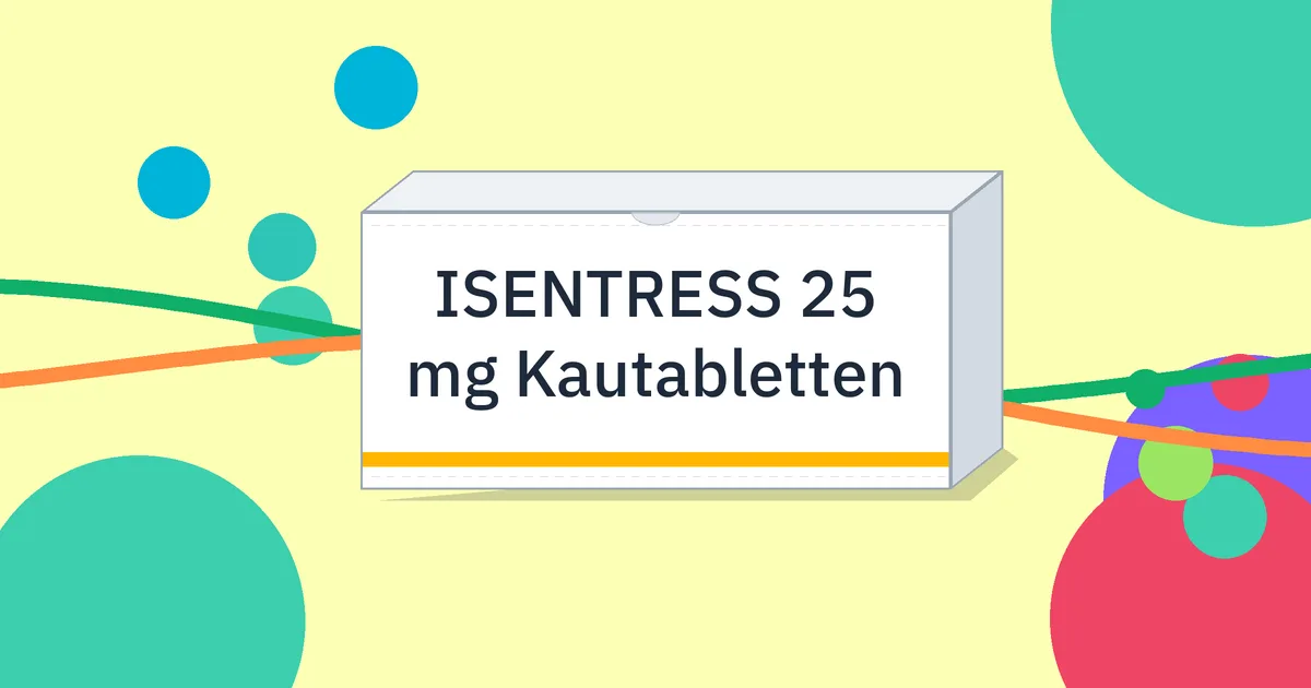 Symbolbild: Packung mit der Aufschrift ISENTRESS 25 mg Kautabletten (PZN 09476997) – Verfügbarkeit und Bezug in Apotheken in Frankfurt am Main