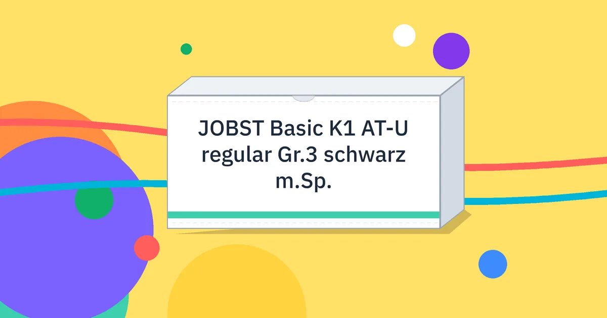 Symbolbild: Packung mit der Aufschrift JOBST Basic K1 AT-U regular Gr.3 schwarz m.Sp. (PZN 15310568) – Verfügbarkeit und Bezug in Apotheken in Frankfurt am Main