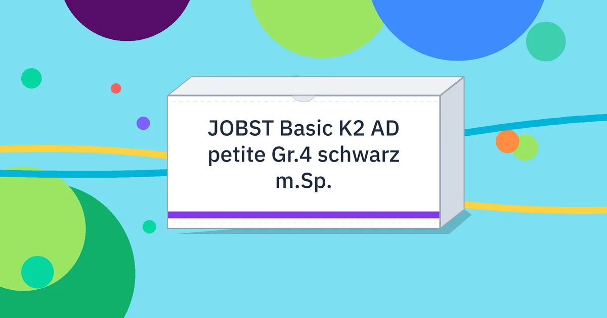 Symbolbild: Packung mit der Aufschrift JOBST Basic K2 AD petite Gr.4 schwarz m.Sp. (PZN 15311065) – Verfügbarkeit und Bezug in Apotheken in Frankfurt am Main