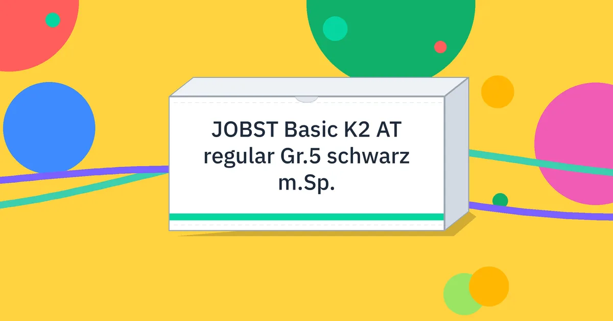 Symbolbild: Packung mit der Aufschrift JOBST Basic K2 AT regular Gr.5 schwarz m.Sp. (PZN 15312254) – Verfügbarkeit und Bezug in Apotheken in Frankfurt am Main
