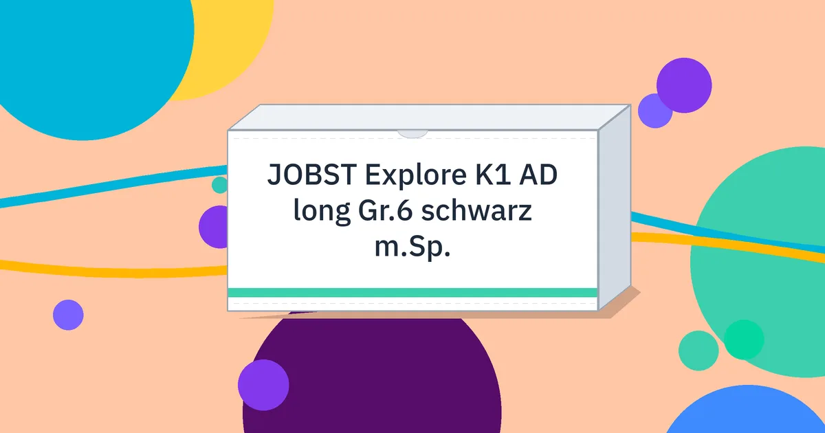 Symbolbild: Packung mit der Aufschrift JOBST Explore K1 AD long Gr.6 schwarz m.Sp. (PZN 11021471) – Verfügbarkeit und Bezug in Apotheken in Frankfurt am Main