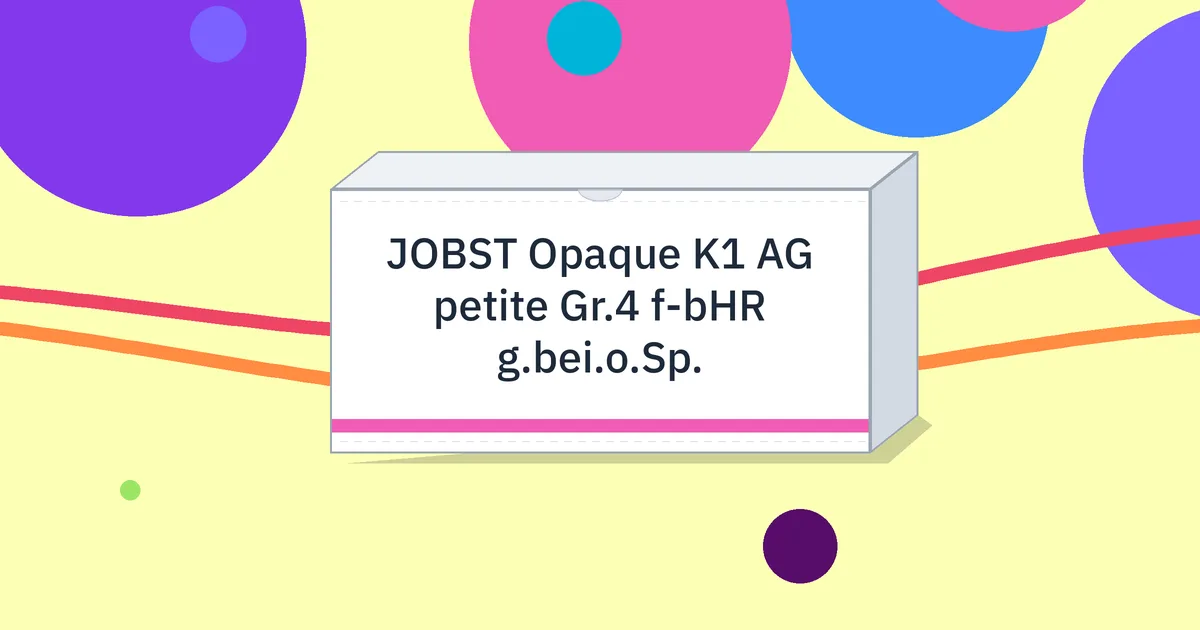 Symbolbild: Packung mit der Aufschrift JOBST Opaque K1 AG petite Gr.4 f-bHR g.bei.o.Sp. (PZN 16268696) – Verfügbarkeit und Bezug in Apotheken in Frankfurt am Main