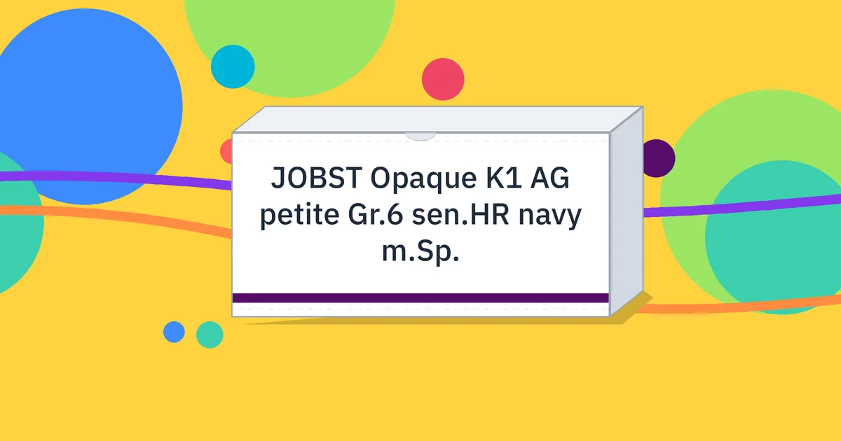 Symbolbild: Packung mit der Aufschrift JOBST Opaque K1 AG petite Gr.6 sen.HR navy m.Sp. (PZN 13085618) – Verfügbarkeit und Bezug in Apotheken in Frankfurt am Main