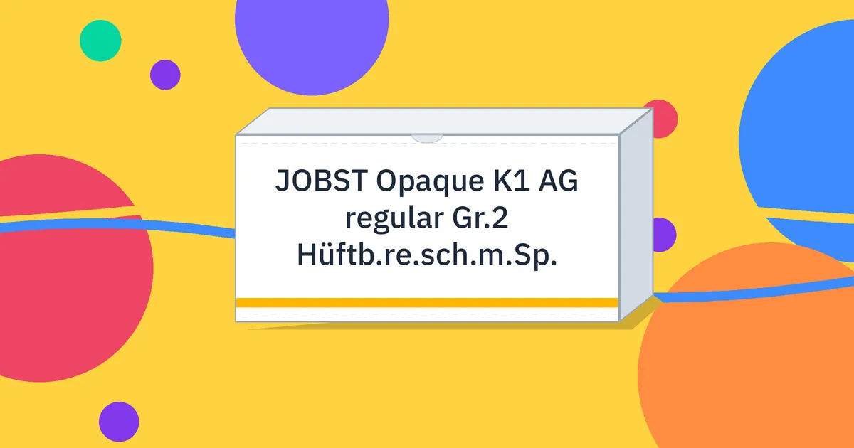 Symbolbild: Packung mit der Aufschrift JOBST Opaque K1 AG regular Gr.2 Hüftb.re.sch.m.Sp. (PZN 13101323) – Verfügbarkeit und Bezug in Apotheken in Frankfurt am Main