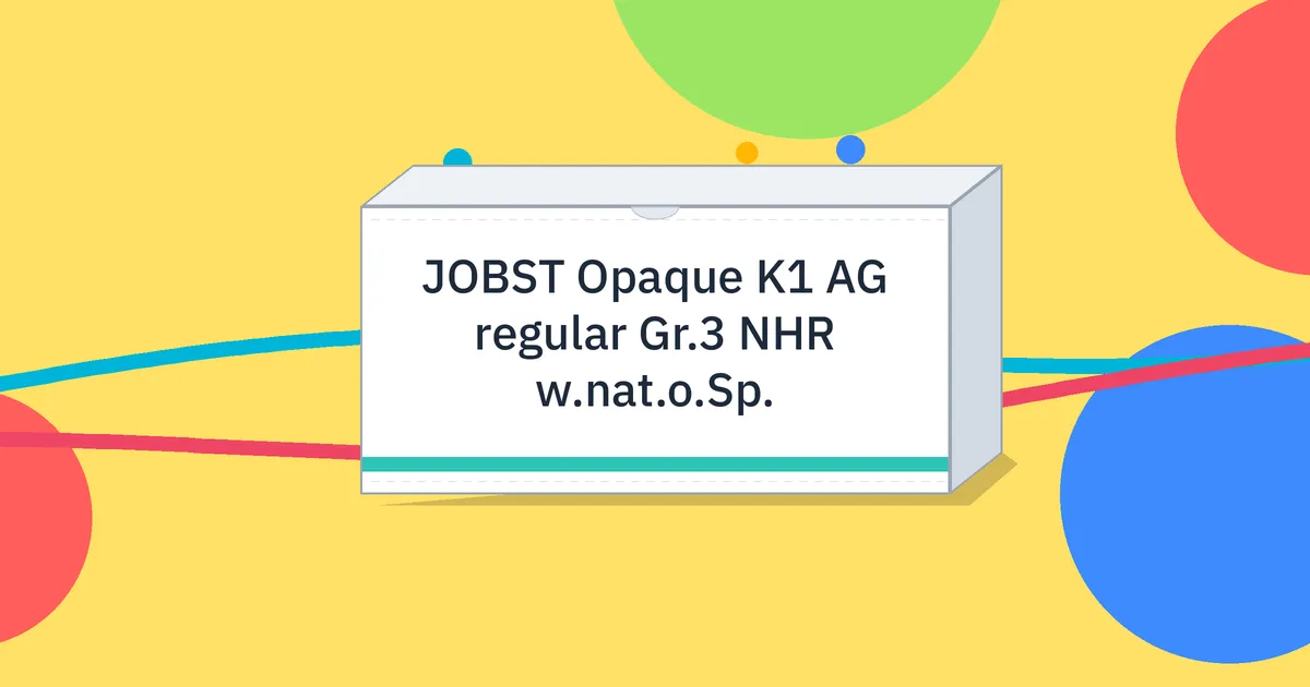Symbolbild: Packung mit der Aufschrift JOBST Opaque K1 AG regular Gr.3 NHR w.nat.o.Sp. (PZN 13095657) – Verfügbarkeit und Bezug in Apotheken in Frankfurt am Main