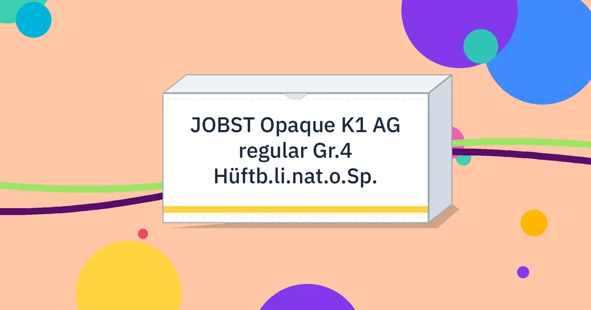 Symbolbild: Packung mit der Aufschrift JOBST Opaque K1 AG regular Gr.4 Hüftb.li.nat.o.Sp. (PZN 13100217) – Verfügbarkeit und Bezug in Apotheken in Frankfurt am Main