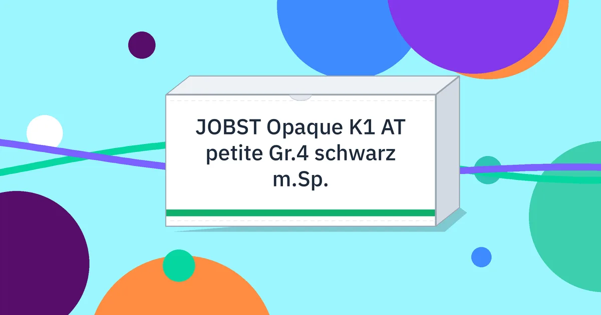Symbolbild: Packung mit der Aufschrift JOBST Opaque K1 AT petite Gr.4 schwarz m.Sp. (PZN 13103871) – Verfügbarkeit und Bezug in Apotheken in Frankfurt am Main