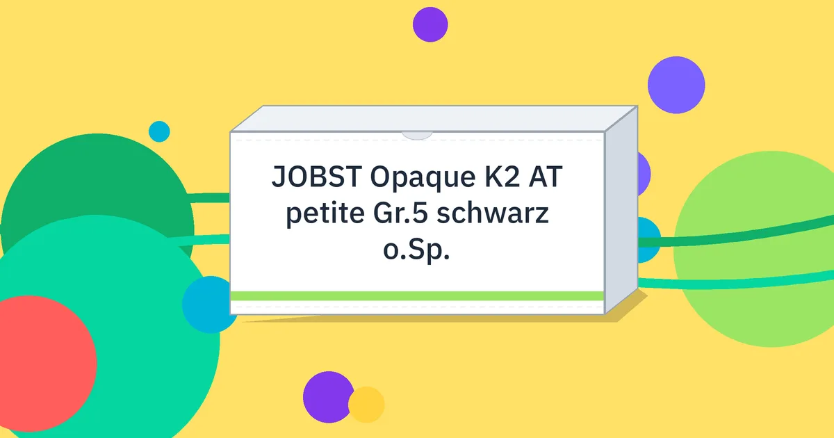 Symbolbild: Packung mit der Aufschrift JOBST Opaque K2 AT petite Gr.5 schwarz o.Sp. (PZN 11257541) – Verfügbarkeit und Bezug in Apotheken in Frankfurt am Main