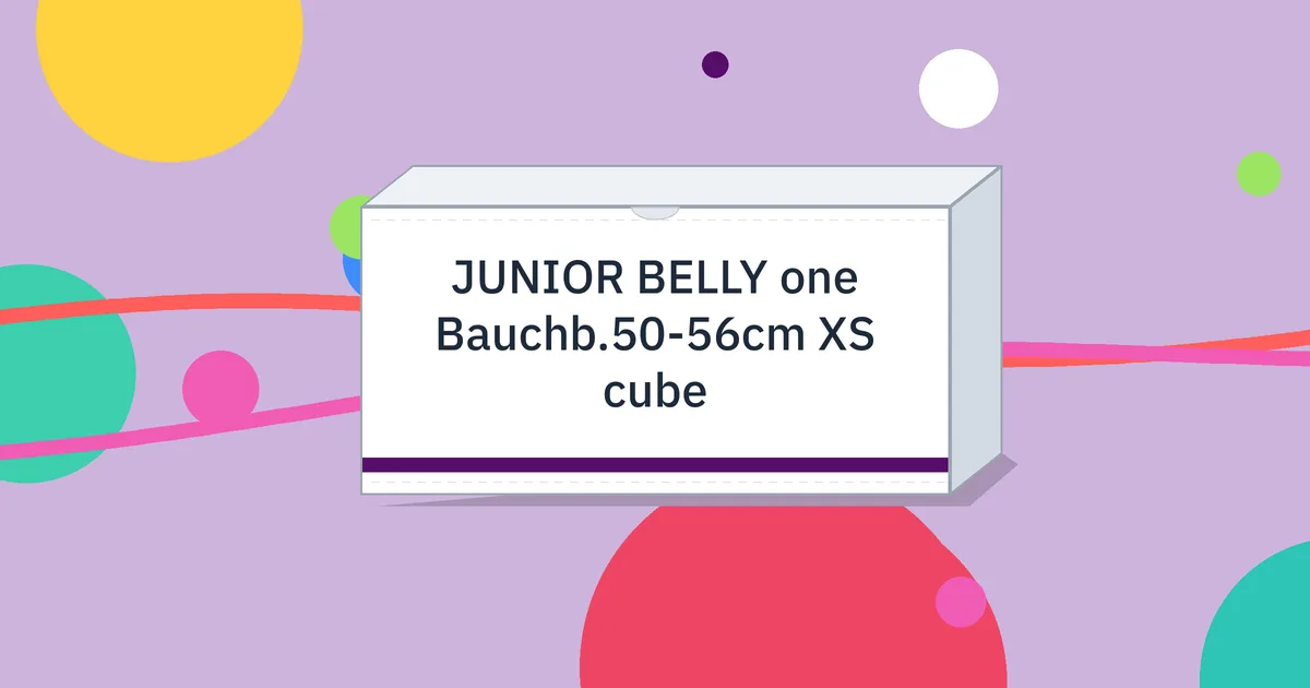 Symbolbild: Packung mit der Aufschrift JUNIOR BELLY one Bauchb.50-56cm XS cube (PZN 16537883) – Verfügbarkeit und Bezug in Apotheken in Frankfurt am Main