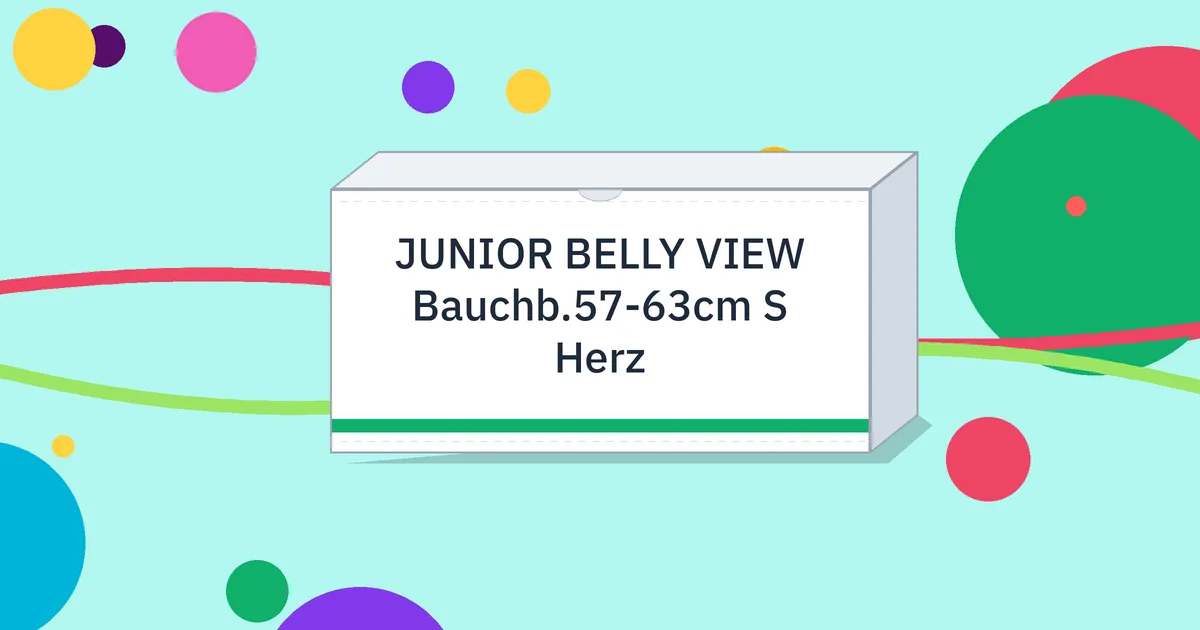 Symbolbild: Packung mit der Aufschrift JUNIOR BELLY VIEW Bauchb.57-63cm S Herz (PZN 16537587) – Verfügbarkeit und Bezug in Apotheken in Frankfurt am Main