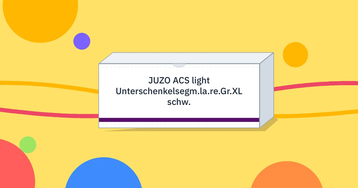 Symbolbild: Packung mit der Aufschrift JUZO ACS light Unterschenkelsegm.la.re.Gr.XL schw. (PZN 13575742) – Verfügbarkeit und Bezug in Apotheken in Frankfurt am Main