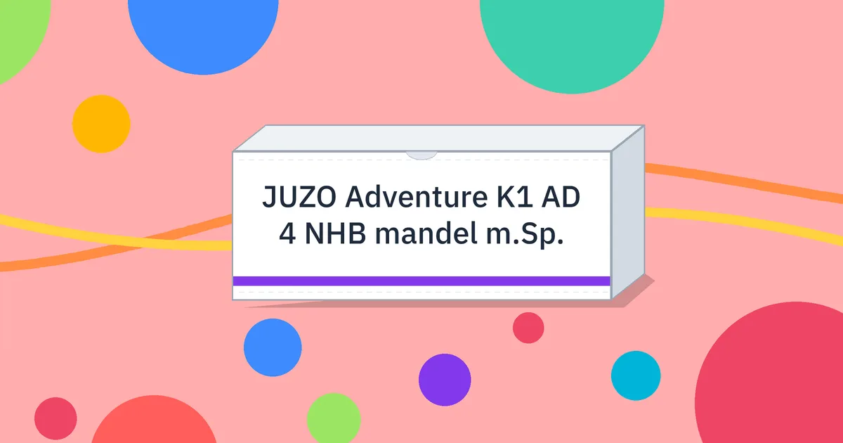 Symbolbild: Packung mit der Aufschrift JUZO Adventure K1 AD 4 NHB mandel m.Sp. (PZN 14974757) – Verfügbarkeit und Bezug in Apotheken in Frankfurt am Main