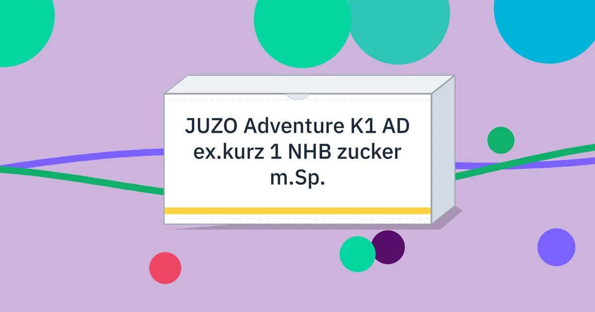Symbolbild: Packung mit der Aufschrift JUZO Adventure K1 AD ex.kurz 1 NHB zucker m.Sp. (PZN 16344084) – Verfügbarkeit und Bezug in Apotheken in Frankfurt am Main