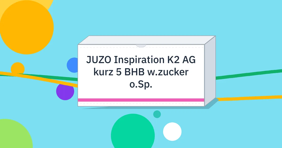 Symbolbild: Packung mit der Aufschrift JUZO Inspiration K2 AG kurz 5 BHB w.zucker o.Sp. (PZN 14850392) – Verfügbarkeit und Bezug in Apotheken in Frankfurt am Main