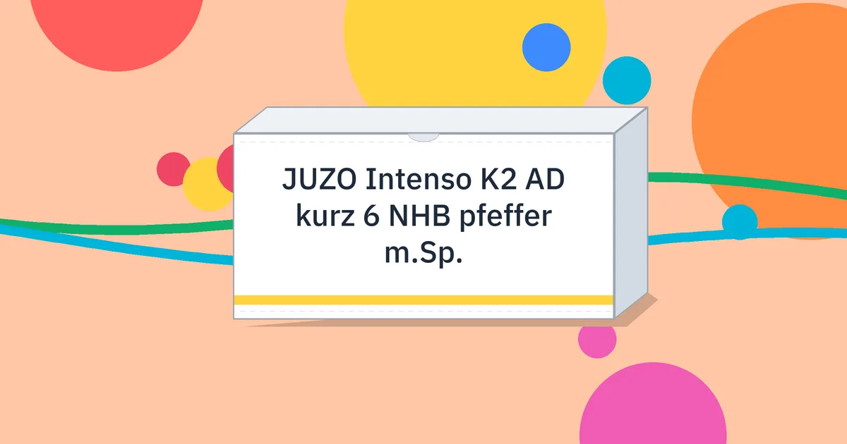 Symbolbild: Packung mit der Aufschrift JUZO Intenso K2 AD kurz 6 NHB pfeffer m.Sp. (PZN 18610851) – Verfügbarkeit und Bezug in Apotheken in Frankfurt am Main