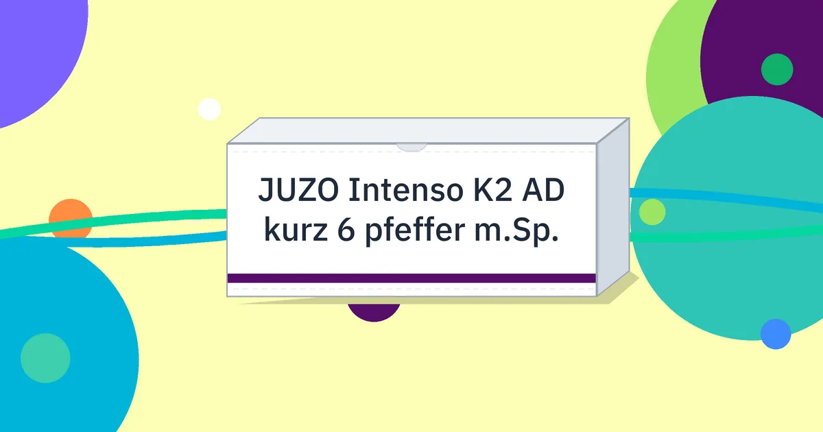 Symbolbild: Packung mit der Aufschrift JUZO Intenso K2 AD kurz 6 pfeffer m.Sp. (PZN 18607317) – Verfügbarkeit und Bezug in Apotheken in Frankfurt am Main