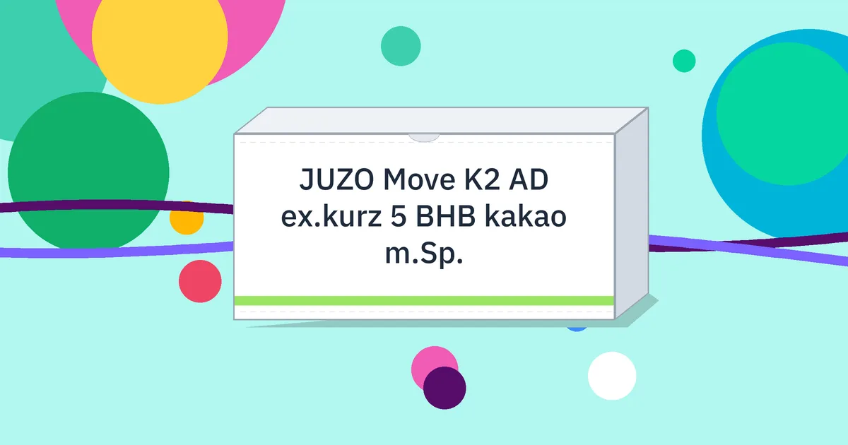 Symbolbild: Packung mit der Aufschrift JUZO Move K2 AD ex.kurz 5 BHB kakao m.Sp. (PZN 18542109) – Verfügbarkeit und Bezug in Apotheken in Frankfurt am Main