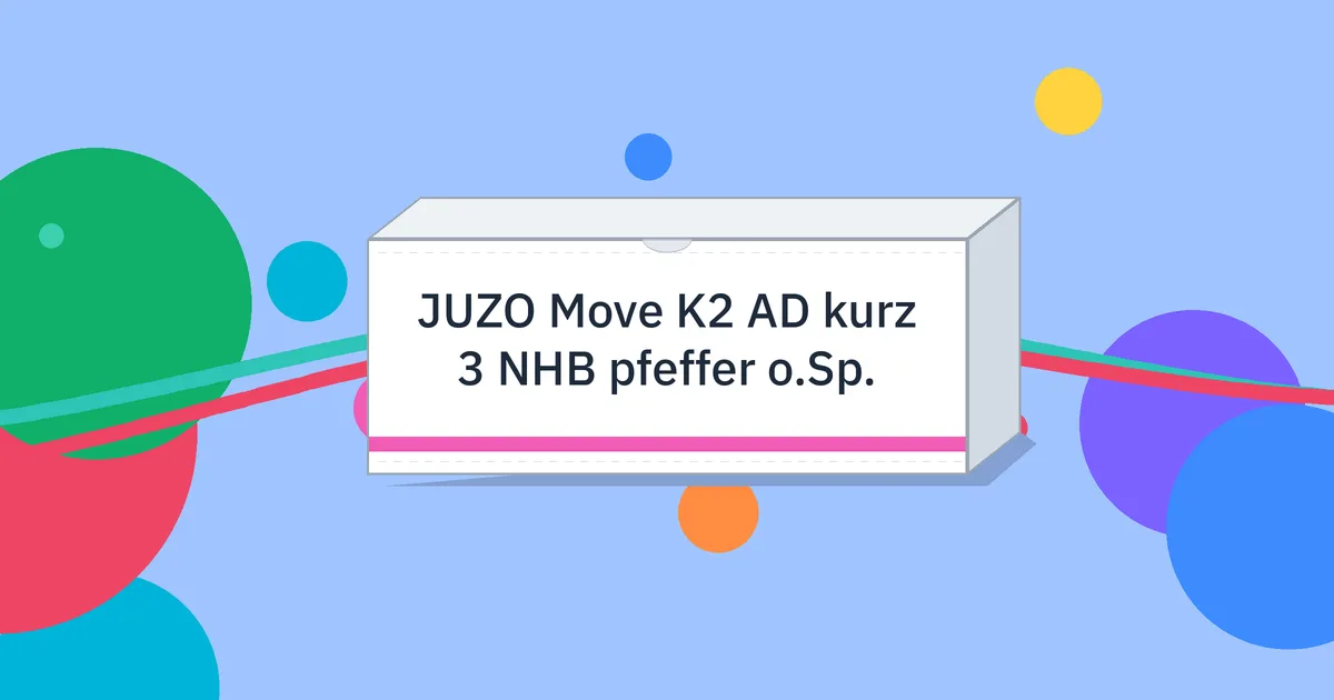 Symbolbild: Packung mit der Aufschrift JUZO Move K2 AD kurz 3 NHB pfeffer o.Sp. (PZN 16341329) – Verfügbarkeit und Bezug in Apotheken in Frankfurt am Main